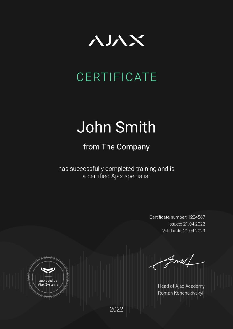 Course for certified specialist training | Ajax Systems